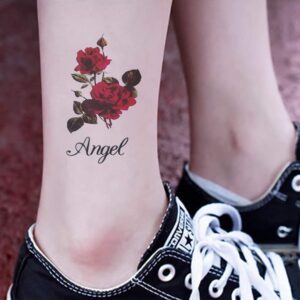 6 Sheet small fake Rose tattoo for women Girls,Temporary Tattoos blue red flower,waterproof and Long Lasting sexy tattoos flowers -include purple pink yellow rose flowers, butterfly