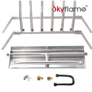 Skyflame 18-inch Fireplace Log Grate with Dual Burner Pan and Connection Kit for Natural Gas, 304 Stainless Steel