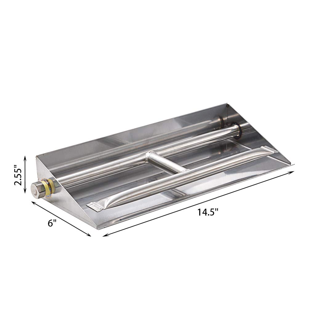 Skyflame 18-inch Fireplace Log Grate with Dual Burner Pan and Connection Kit for Natural Gas, 304 Stainless Steel