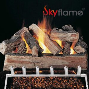 Skyflame 18-inch Fireplace Log Grate with Dual Burner Pan and Connection Kit for Natural Gas, 304 Stainless Steel