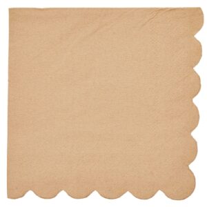 100 pack brown paper napkins with scalloped edges - 2-ply disposable cocktail napkins for wedding, birthday party (5x5 in)