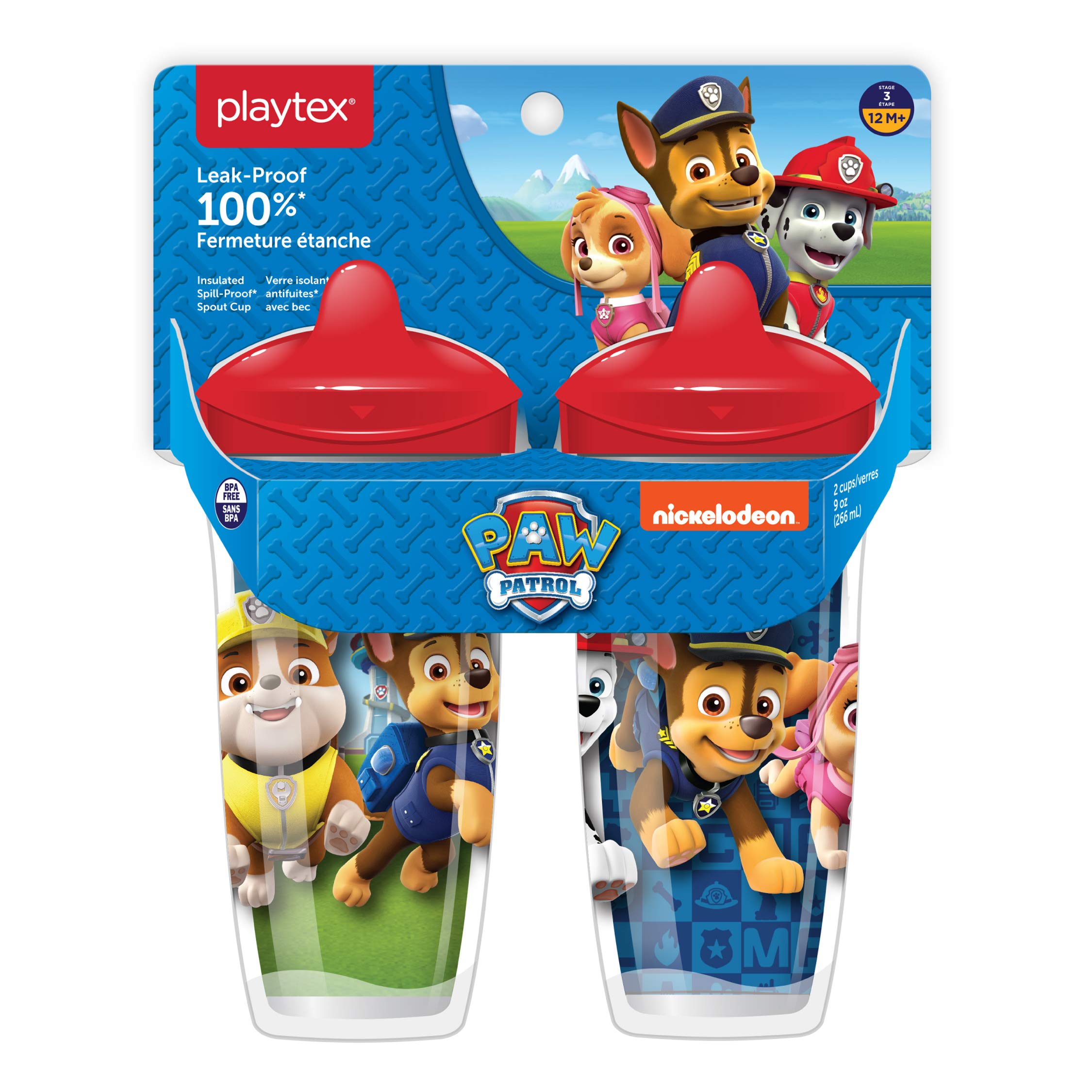 Playtex Sipsters Stage 3 Paw Patrol Spill-Proof, Leak-Proof, Break-Proof Spout Cup for Boys, 9 Ounce - Pack of 2, Red