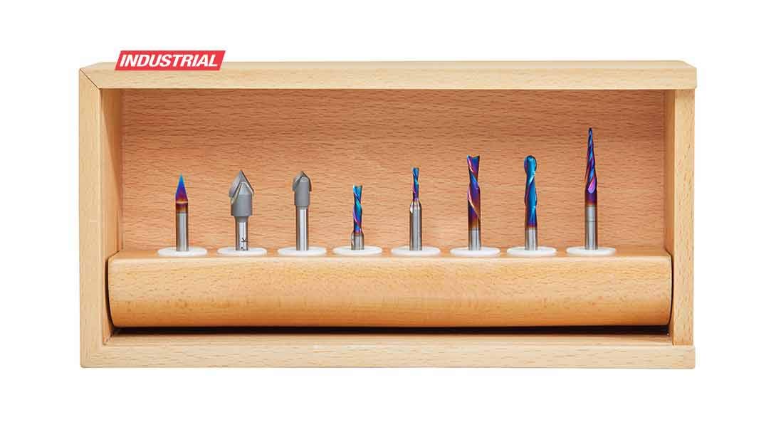 Amana Tool AMS-174 8-Pc General Purpose CNC Router Bit Collection in Wooden Box 1/4 Inch Shank