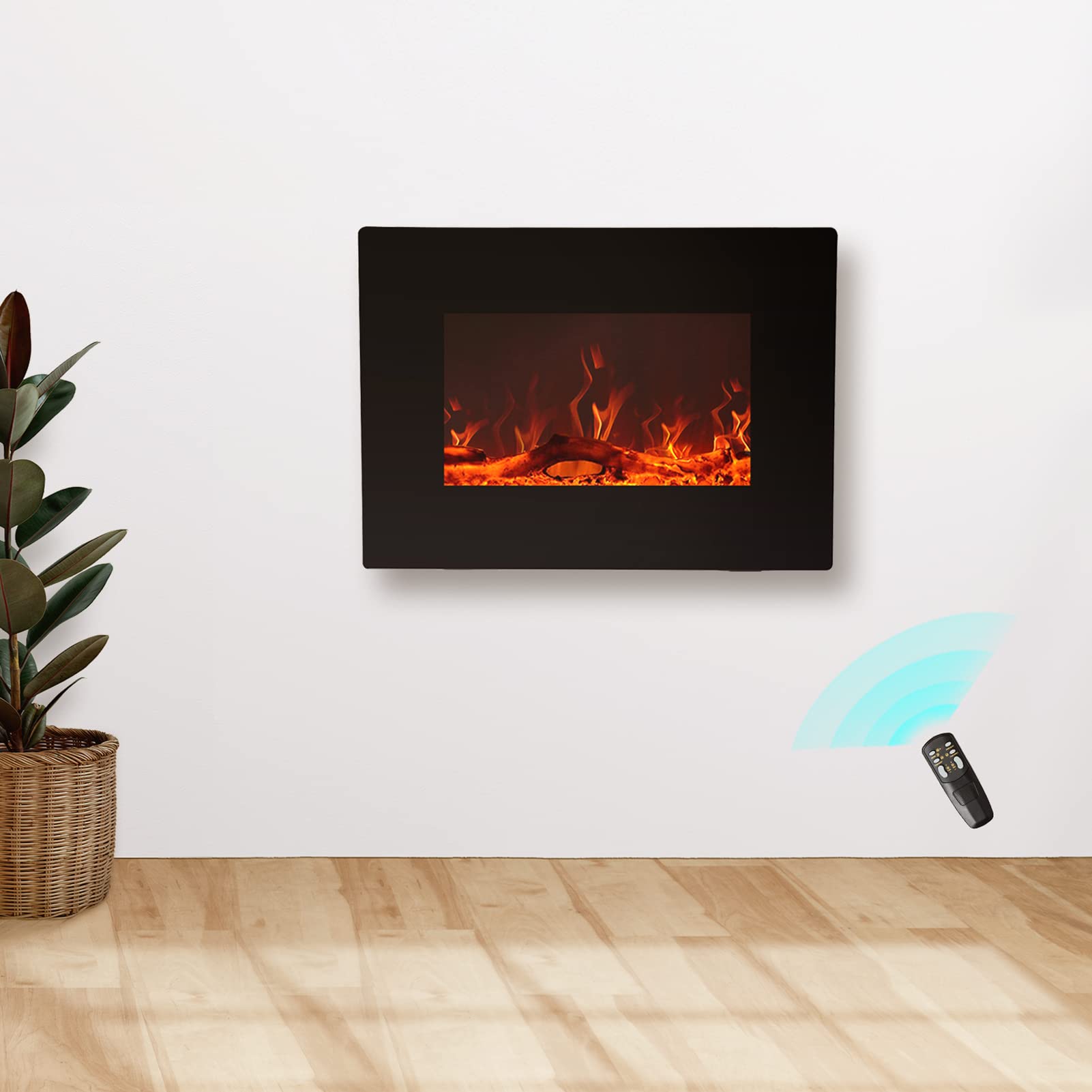 FLAME&SHADE Wall Mounted Electric Fireplace, 22-Inch Wide Flat Screen, Freestanding or Hanging Portable Room Heater with Remote