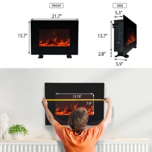 FLAME&SHADE Wall Mounted Electric Fireplace, 22-Inch Wide Flat Screen, Freestanding or Hanging Portable Room Heater with Remote