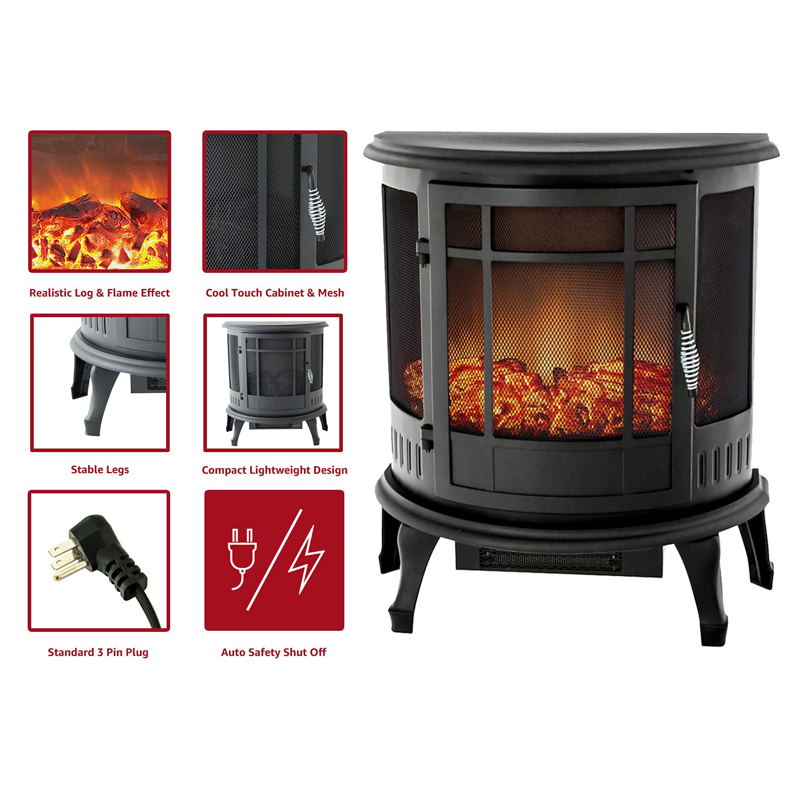 FLAME&SHADE Electric Fireplace Stove for Indoor use, 25 inch Portable Freestanding Space Heater with Remote