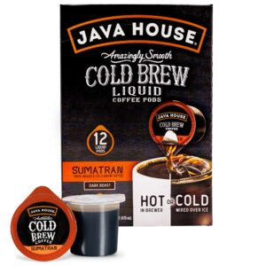 java house cold brew coffee concentrate single serve liquid pods, sumatran, 12 count