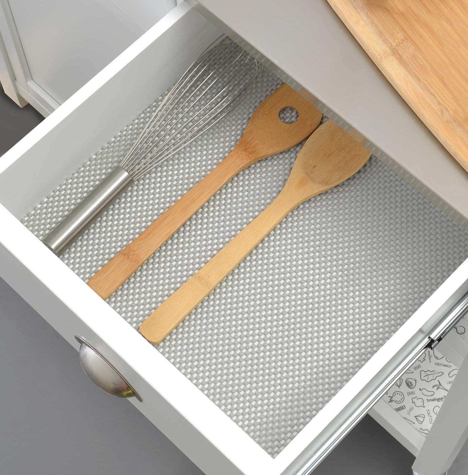 Drawer Liner Non Adhesive Kitchen Shelf Liner, Non Slip Mat Cabinet Grip Liner 12 inch x 240 inch (Grey)