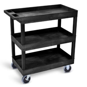 Stand Steady Tubstr 3 Shelf Utility Cart Supports Up to 375 lbs - Heavy-Duty Plastic Service Push Cart with Deep Shelves and 5" Casters, for Offices, Warehouse Storage, Garage (Black, 32 x 18 x 51)