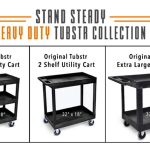 Stand Steady Tubstr 3 Shelf Utility Cart Supports Up to 375 lbs - Heavy-Duty Plastic Service Push Cart with Deep Shelves and 5" Casters, for Offices, Warehouse Storage, Garage (Black, 32 x 18 x 51)