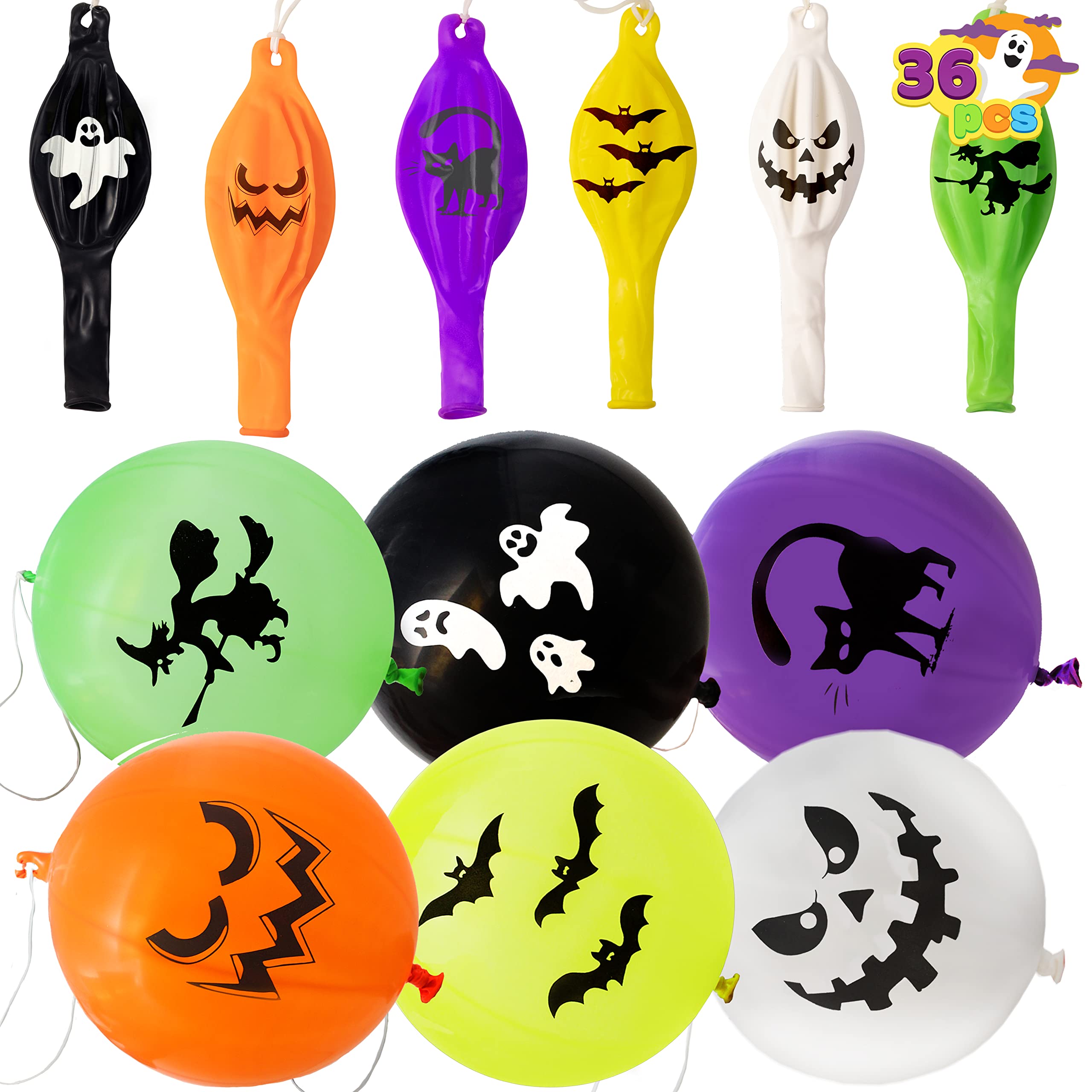 JOYIN 36 Pieces Halloween Punch Balloons for Halloween Punching Balloon Party Favor Supplies Decorations, Trick or Treat Toys, Halloween School Classroom Game