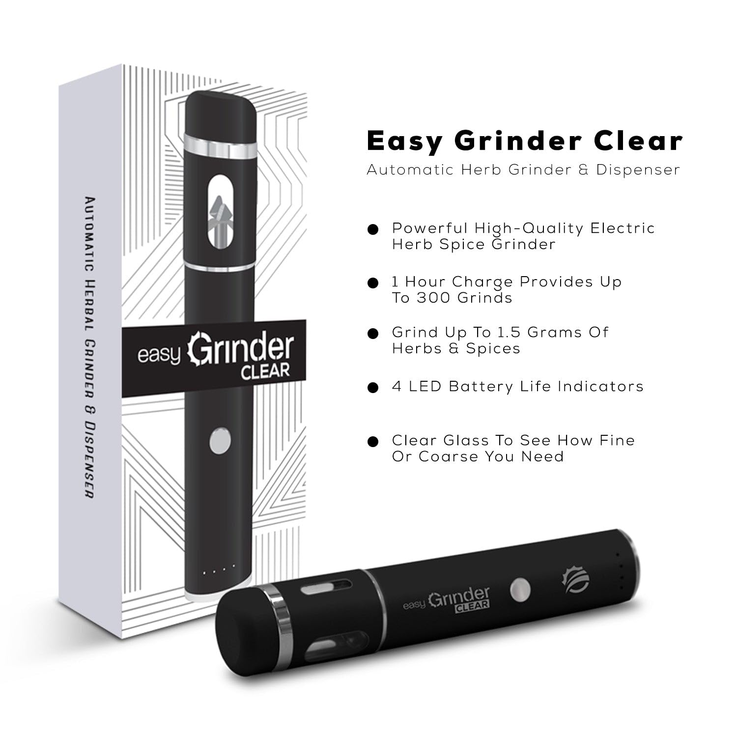 Easy Grinder Clear Glass Black Electric Herb Coffee Grinder Pollen Catcher Stainless Steel Blades