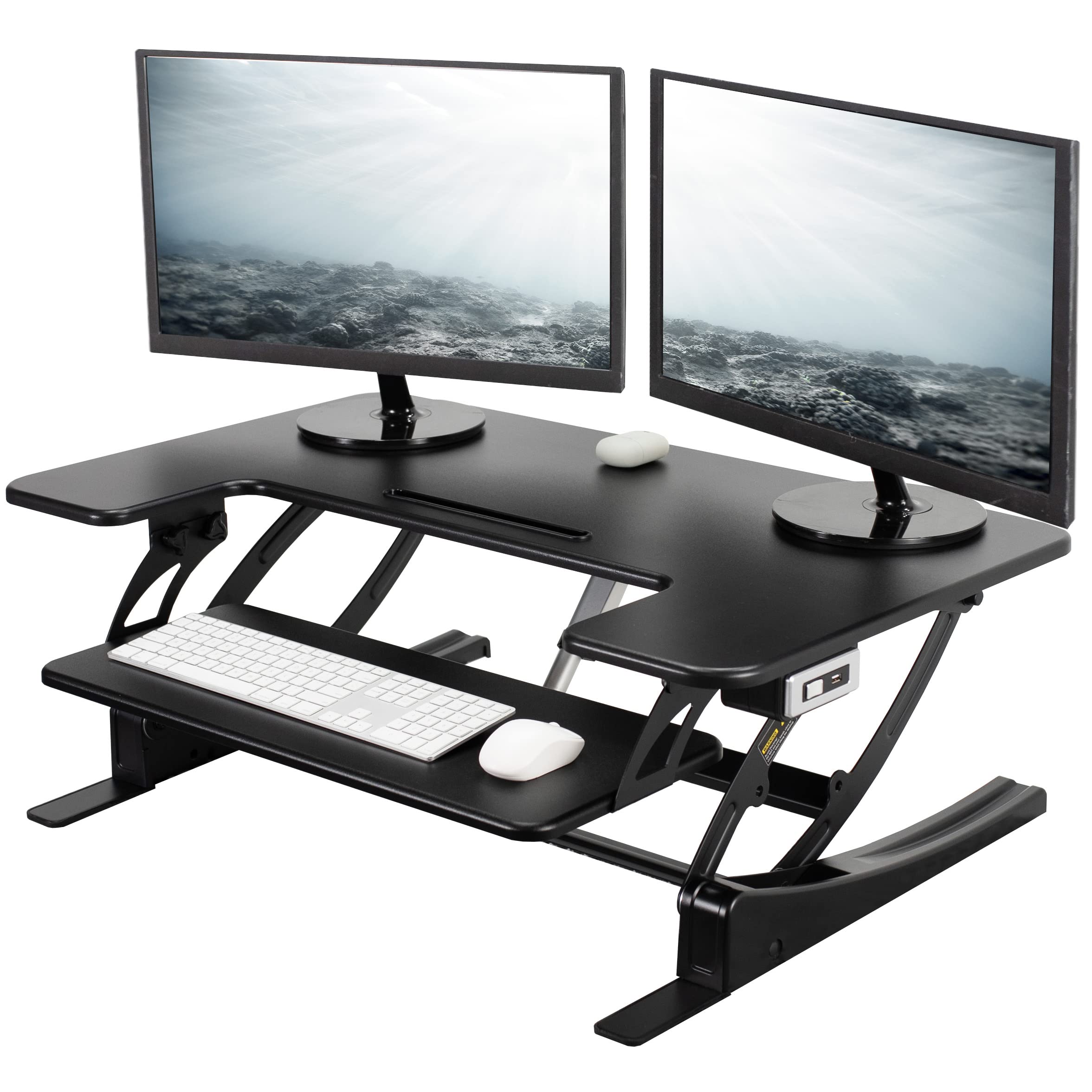 VIVO 36 inch Electric Height Adjustable Stand Up Desk Converter, VE Series, Sit to Stand Tabletop Dual Monitor Riser with USB Port, Black, DESK-V000VE