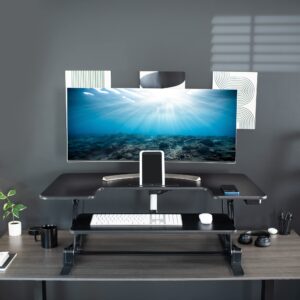 VIVO 36 inch Electric Height Adjustable Stand Up Desk Converter, VE Series, Sit to Stand Tabletop Dual Monitor Riser with USB Port, Black, DESK-V000VE