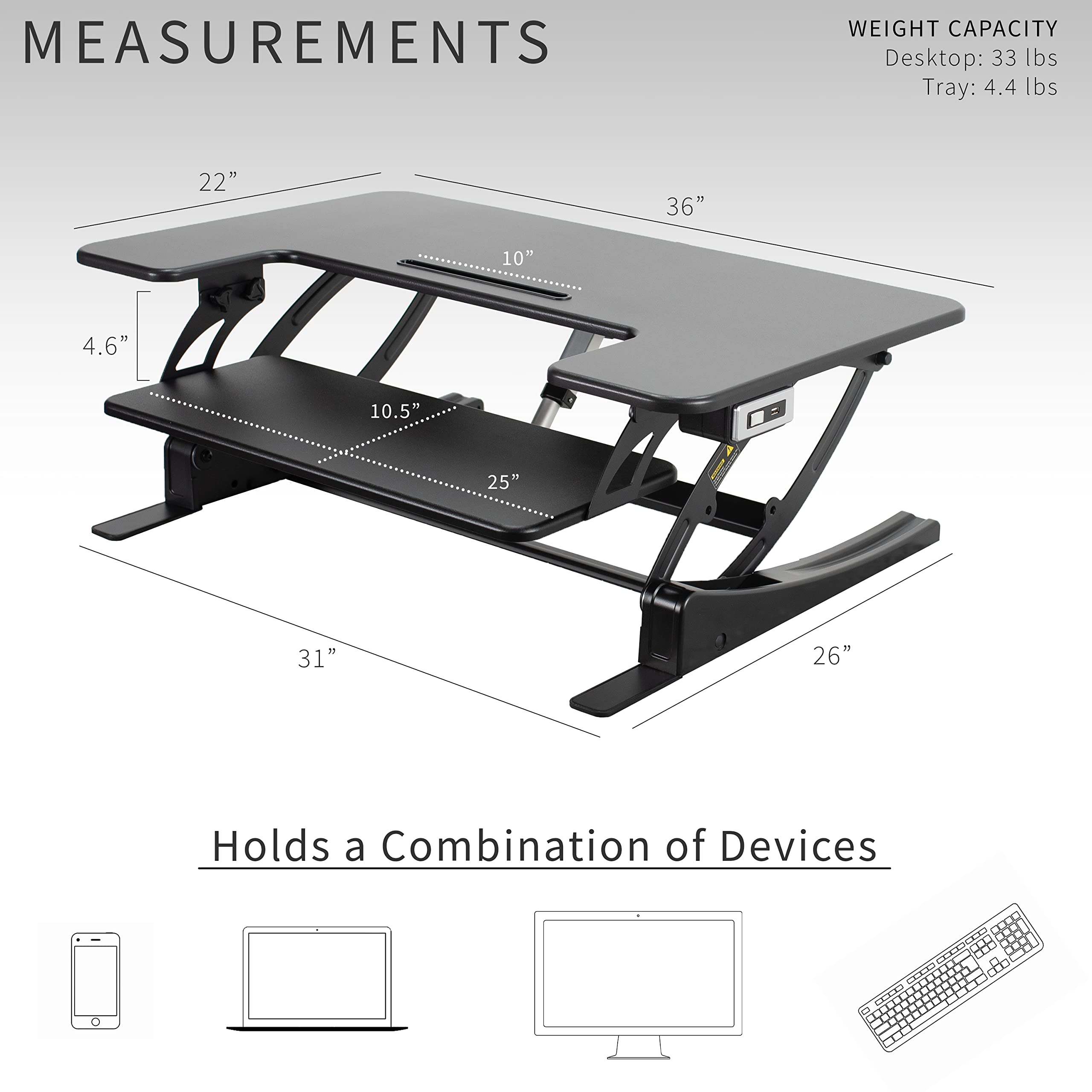 VIVO 36 inch Electric Height Adjustable Stand Up Desk Converter, VE Series, Sit to Stand Tabletop Dual Monitor Riser with USB Port, Black, DESK-V000VE