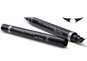 the flick stick winged eyeliner stamp, 2 x black liquid eyeliner pens, easy cat eye stencil makeup tool, smudgeproof & waterpoof eye liner, vamp wing, wingliner (10mm classic, midnight black)