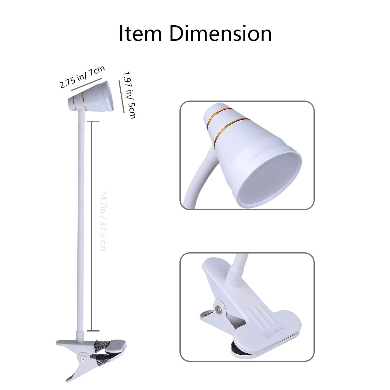 CeSunlight LED Clip Desk Lamp, Headboard Light with Strong Clamp, Bed Reading Light with 3000k-6500K Adjustable Color Temperature Options for Brighter Illumination (Milky White)