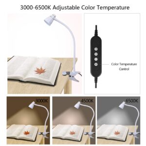 CeSunlight LED Clip Desk Lamp, Headboard Light with Strong Clamp, Bed Reading Light with 3000k-6500K Adjustable Color Temperature Options for Brighter Illumination (Milky White)