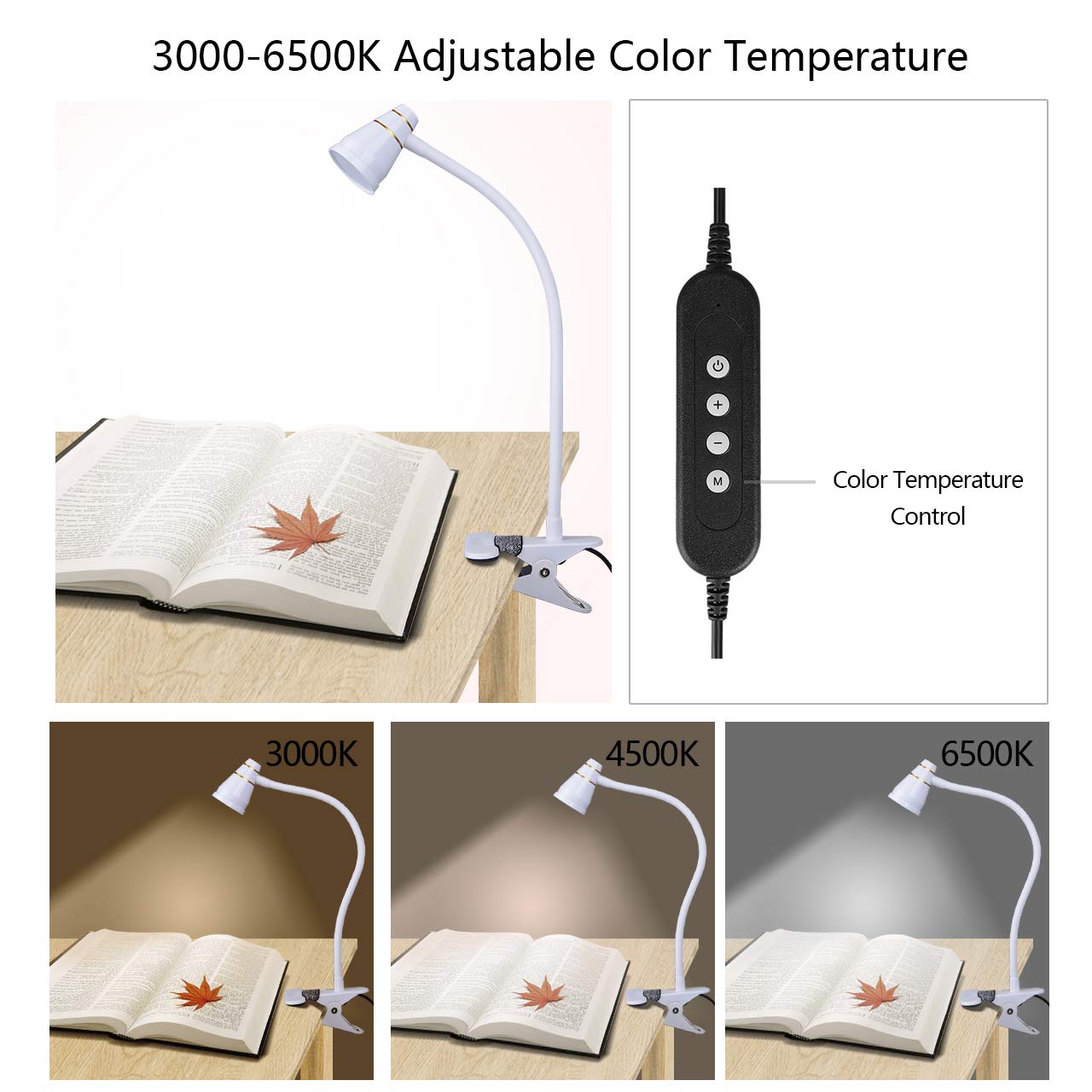 CeSunlight LED Clip Desk Lamp, Headboard Light with Strong Clamp, Bed Reading Light with 3000k-6500K Adjustable Color Temperature Options for Brighter Illumination (Milky White)