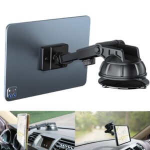 pldhpro magnetic car phone tablet holder for iphone ipad size 4"- 10" tablets, dashboard dash windshield mount 360° rotating super strong magnet tpu suction washable strong sticky gel