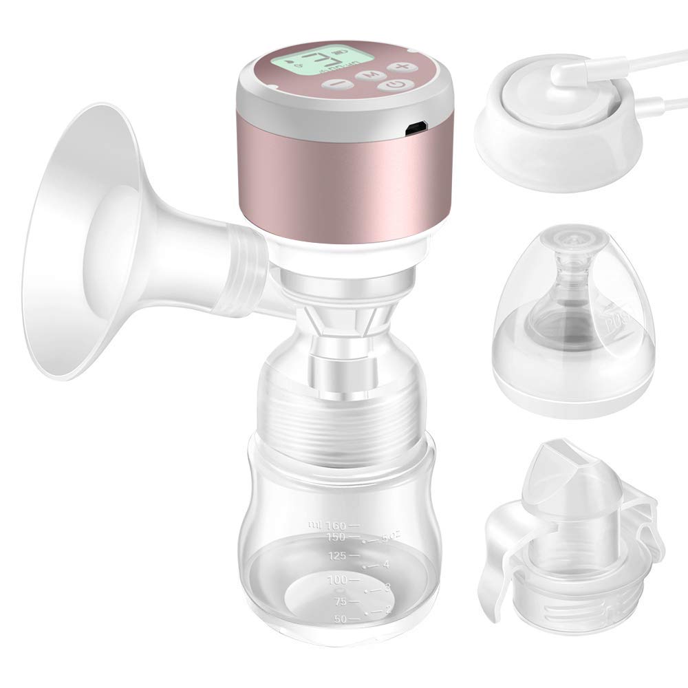 Portable Electric Breast Pump, YIHUNION Dual Use Single Baby Milk Pump Rechargeable Breastfeeding Pump with Adjustable Massage Suction Level and 10pcs Free Storage Bags