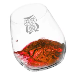 Cute Owl Wine Glass Set of 4 | Stemless Wine Glasses with 4 Unique Loveable Owls | 15 oz. Owl Decor Glasses | Makes Fun Owl for Women | Great Owl Kitchen Decor or New Home Gift Ideas | USA Made