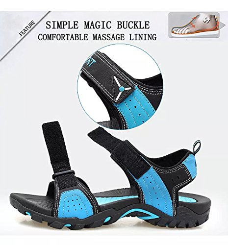 Asifn Men Women Leather Sandals Open Toe Adjustable Outdoor Hiking Walking Breathable Comfortable Summer Beach Blue(7.5 US Men