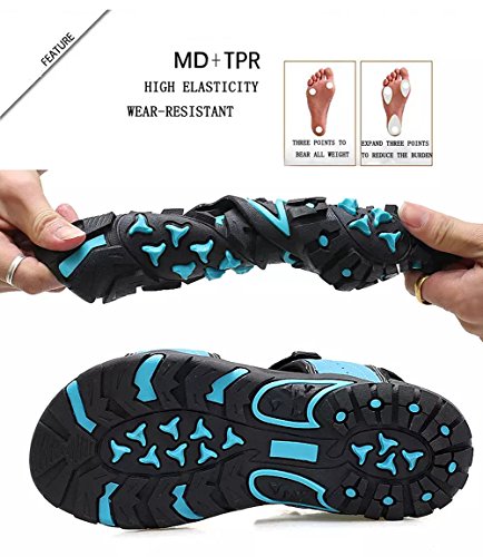 Asifn Men Women Leather Sandals Open Toe Adjustable Outdoor Hiking Walking Breathable Comfortable Summer Beach Blue(7.5 US Men