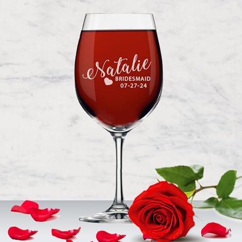 Set of 1, 2, 3, 4, 5, 6, 7, 8, Custom Engraved Bridesmaid Wine Glasses with Stem - Passion Style (1)