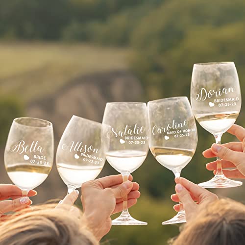 Set of 1, 2, 3, 4, 5, 6, 7, 8, Custom Engraved Bridesmaid Wine Glasses with Stem - Passion Style (1)