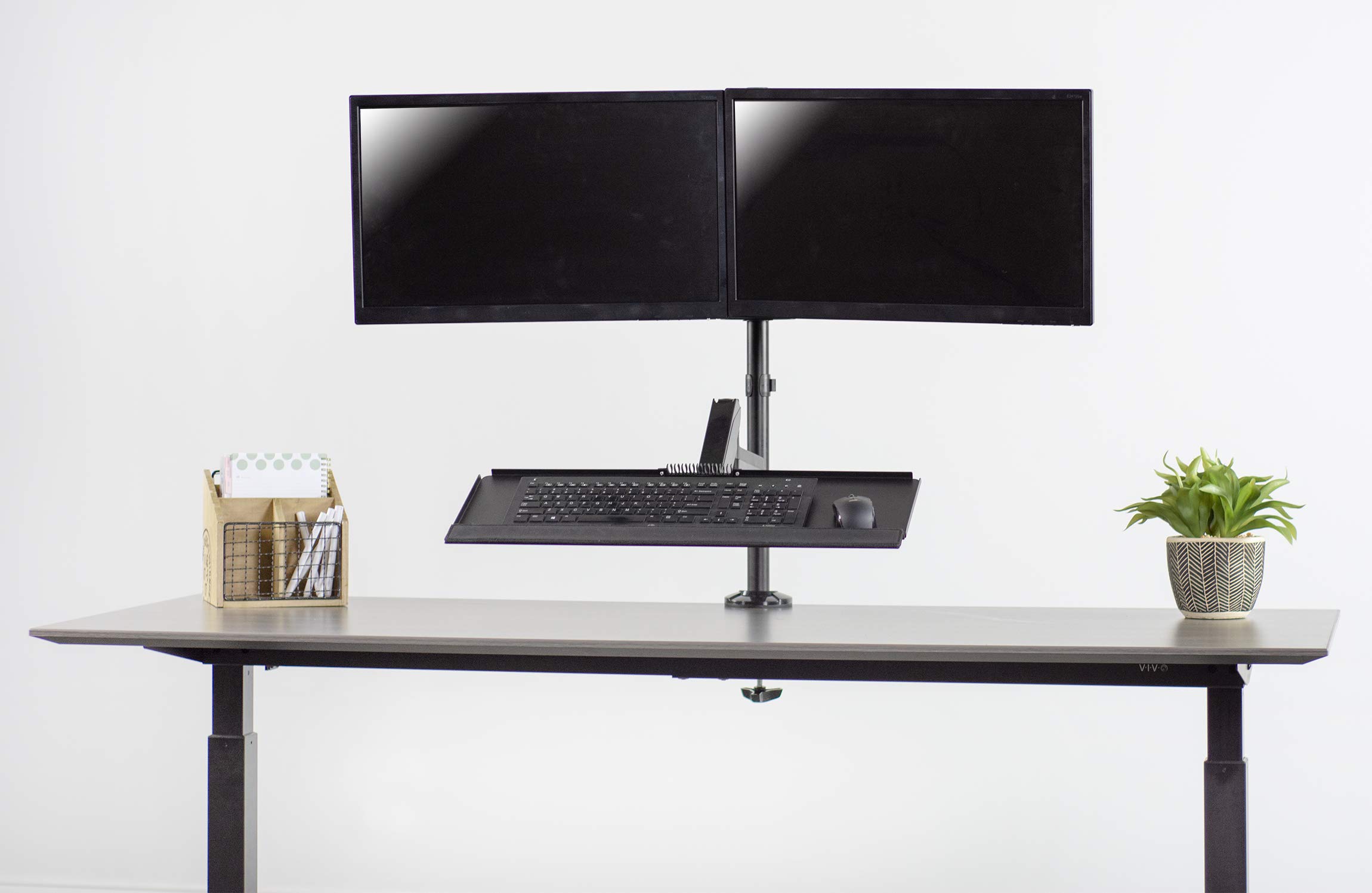 VIVO Black Dual Monitor Sit-Stand Height Adjustable Workstation, Standing Desk Mount with Pneumatic Spring, Holds 2 Screens up to 32 inches STAND-SIT2B