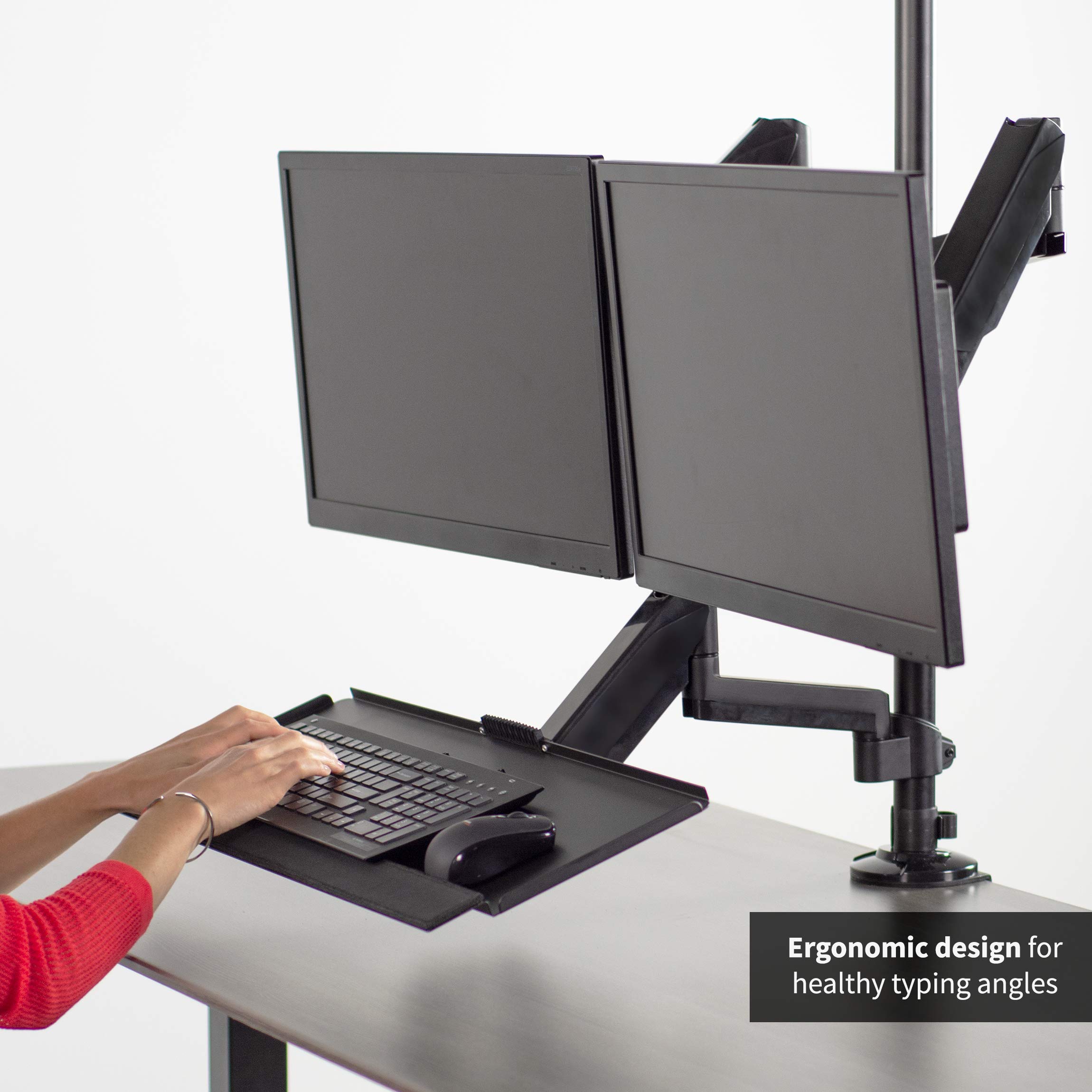 VIVO Black Dual Monitor Sit-Stand Height Adjustable Workstation, Standing Desk Mount with Pneumatic Spring, Holds 2 Screens up to 32 inches STAND-SIT2B