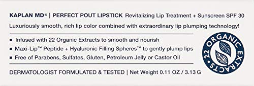 KAPLANMD Perfect Pout Lipstick, Revitalizing Treatment + SPF 30 Sunscreen, 0.11 oz