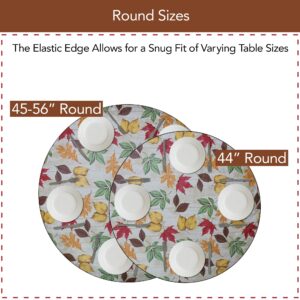 Covers For The Home Deluxe Elastic Edged Flannel Backed Vinyl Fitted Table Cover - All-Over Leaves Pattern - Large Round - Fits Tables up to 45" - 56" Diameter