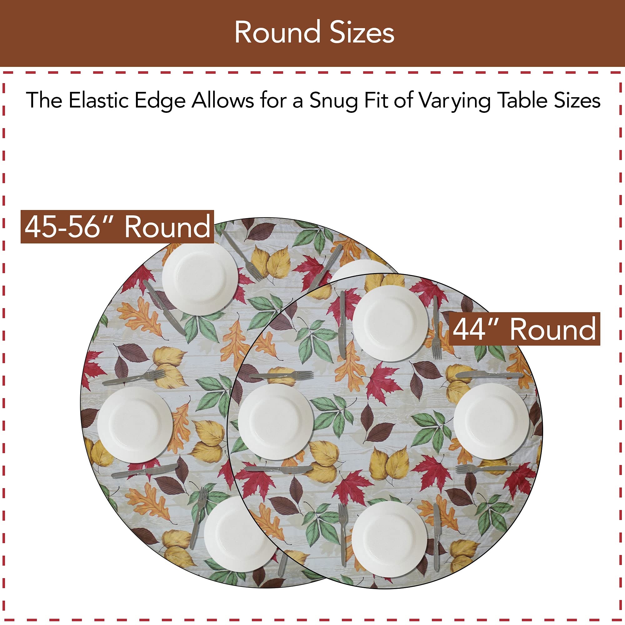 Covers For The Home Deluxe Elastic Edged Flannel Backed Vinyl Fitted Table Cover - All-Over Leaves Pattern - Large Round - Fits Tables up to 45" - 56" Diameter