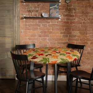 Covers For The Home Deluxe Elastic Edged Flannel Backed Vinyl Fitted Table Cover - All-Over Leaves Pattern - Large Round - Fits Tables up to 45" - 56" Diameter