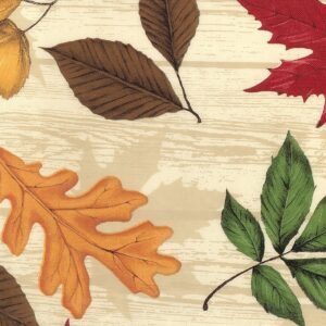 Covers For The Home Deluxe Elastic Edged Flannel Backed Vinyl Fitted Table Cover - All-Over Leaves Pattern - Large Round - Fits Tables up to 45" - 56" Diameter