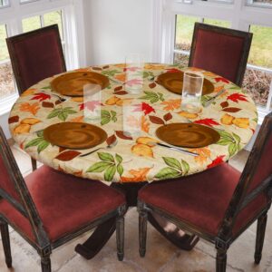 Covers For The Home Deluxe Elastic Edged Flannel Backed Vinyl Fitted Table Cover - All-Over Leaves Pattern - Large Round - Fits Tables up to 45" - 56" Diameter