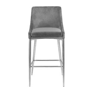 Meridian Furniture Karina Collection Modern | Contemporary Velvet Upholstered Counter Stool with Polished Chrome Metal Legs and Foot Rest, Set of 2, Grey