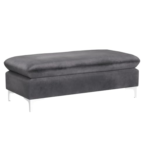 Meridian Furniture 636Grey-Ott Naomi Collection Modern | Contemporary Velvet Upholstered Ottoman/Bench with Rich Gold or Chrome Legs, Grey