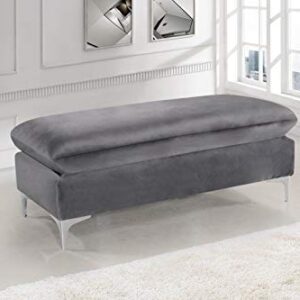 Meridian Furniture 636Grey-Ott Naomi Collection Modern | Contemporary Velvet Upholstered Ottoman/Bench with Rich Gold or Chrome Legs, Grey