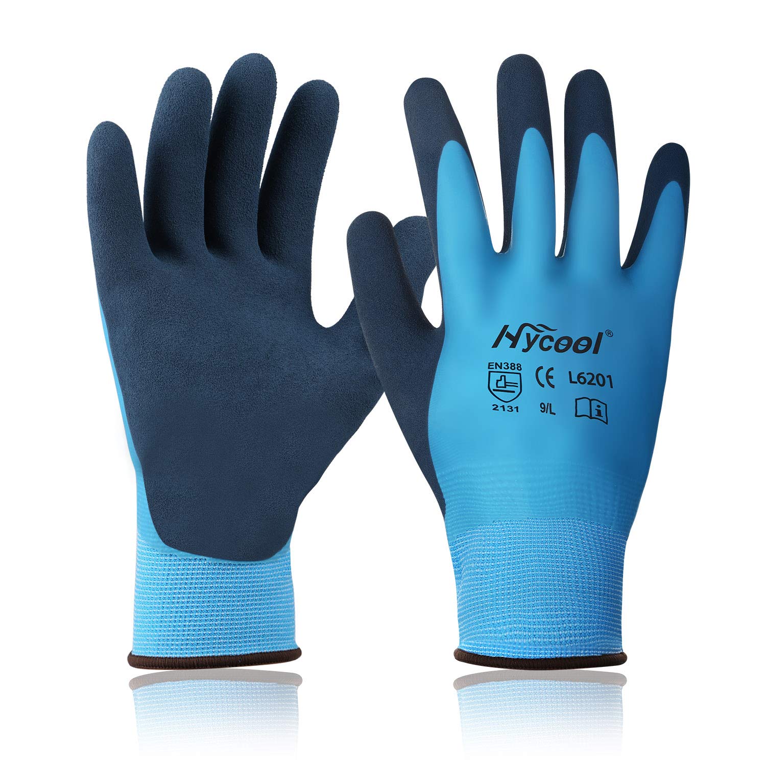 DS Safety L6201 Waterproof Work Gloves 15 Gauge Hycool Grip Men's Working Gloves Double Coated Nylon Gloves with Comfortable Latex Foam for Multipurpose Use 1 Pair(M)