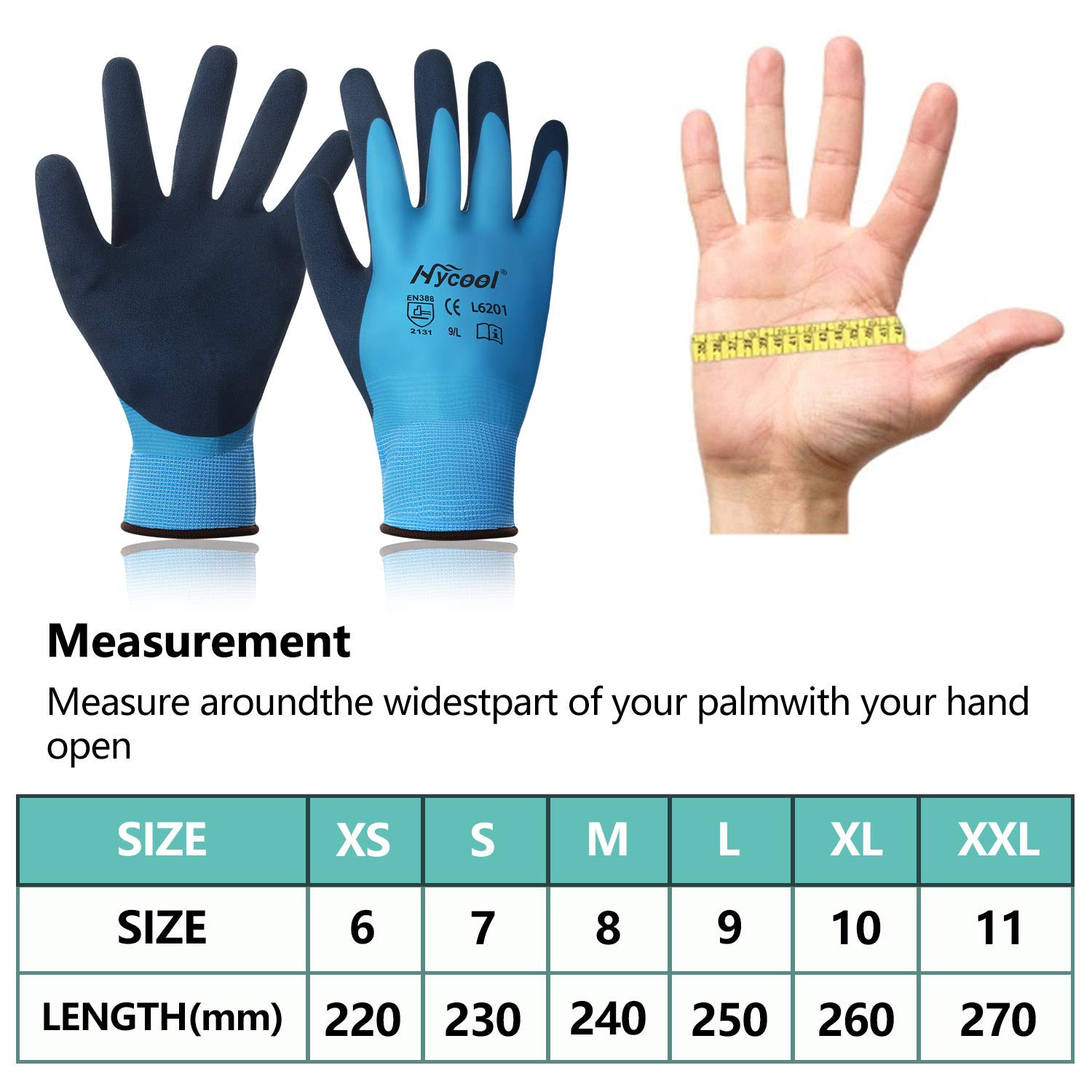 DS Safety L6201 Waterproof Work Gloves 15 Gauge Hycool Grip Men's Working Gloves Double Coated Nylon Gloves with Comfortable Latex Foam for Multipurpose Use 1 Pair(M)