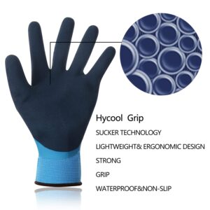 DS Safety L6201 Waterproof Work Gloves 15 Gauge Hycool Grip Men's Working Gloves Double Coated Nylon Gloves with Comfortable Latex Foam for Multipurpose Use 1 Pair(M)