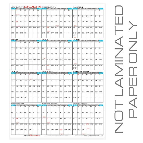 JJH Planners - Paper - 24" X 17" Medium 2024 Wall Calendar - Vertical 12 Month Yearly Annual Planner (P-24v-24x17)