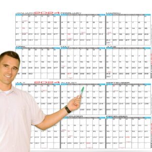 JJH Planners - Laminated - 48" x 48" Jumbo 2024 Wall Calendar - 2 Part 12 Month Yearly Annual Planner (24-48x48)