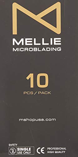 PACK Of 10 Mellie's Signature Microblading Disposable Pen - U SHAPE .18mm - Sterile - Sharp Blade & Non Slip Grip With Pigment Sponge - 18U Microblading Needles