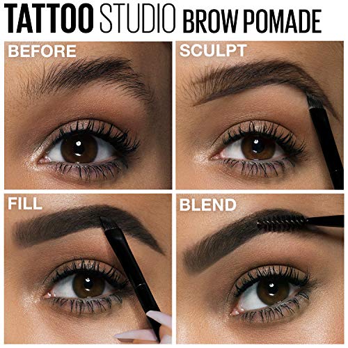 Maybelline TattooStudio Brow Pomade Long Lasting, Buildable, Eyebrow Makeup, Black Brown, 1 Count