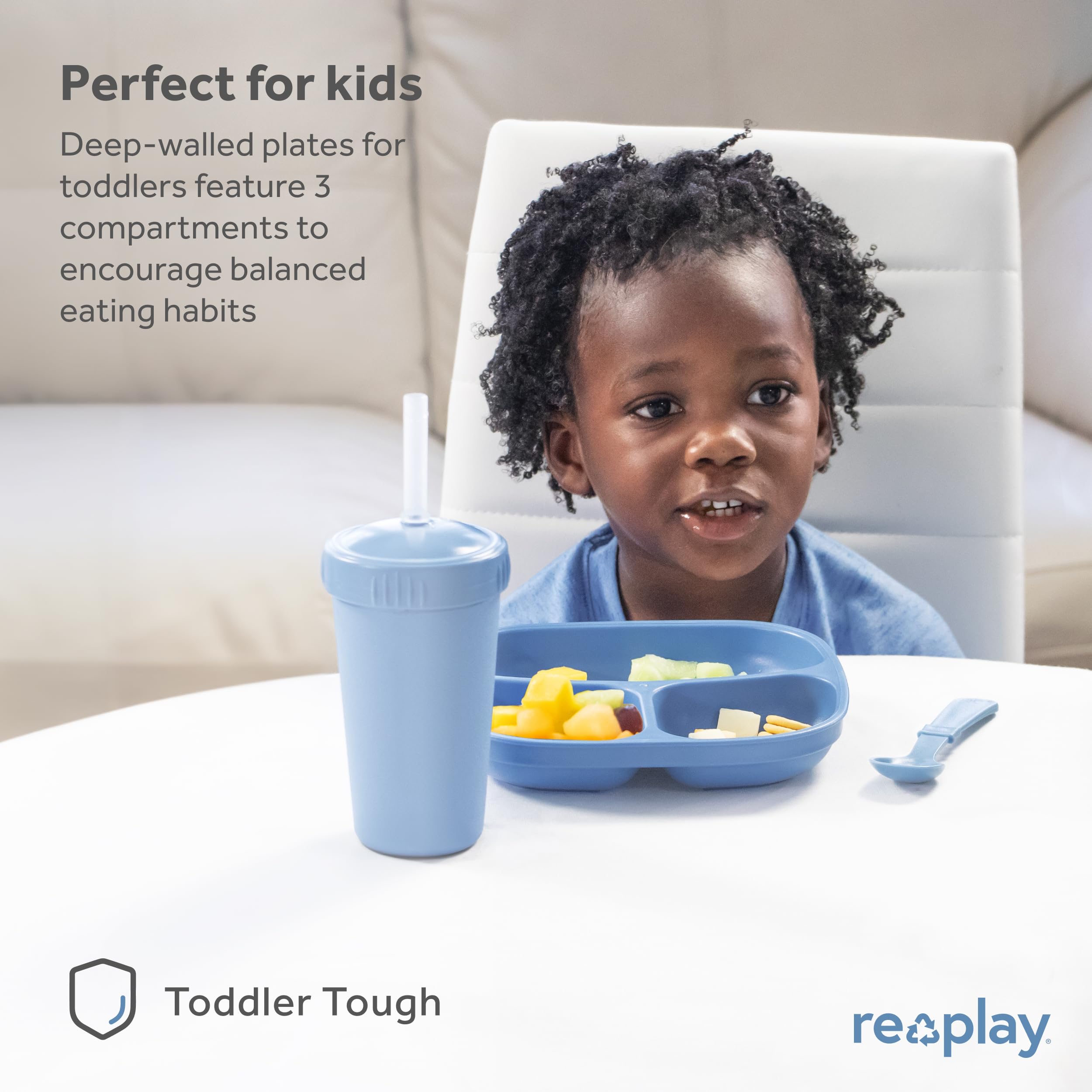 Re-Play - 4 Pack 7.37" Divided Plates with Deep Sides for Baby, Toddler & Child Feeding - BPA Free - Made in USA from Recycled Milk Jugs - Princess