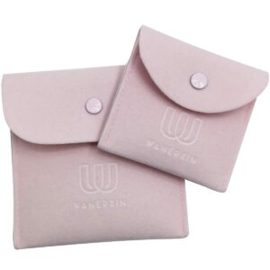 wanerxin pack of 2 pcs velvet jewelry pouch with snap button for necklaces bracelet rings watch (pink)